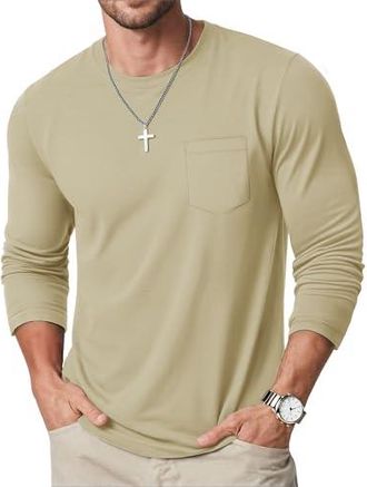 Magcomsen T-Shirt à Manches Longues pour Homme Col Rond Manches Longues Simple et Confortable Fonctionnel léger Haut avec Poche