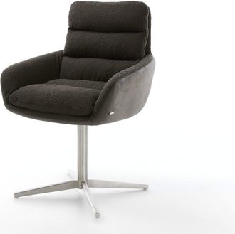 DELIFE Drehstuhl Abelia-Flex mit Armlehnen Materialmix Schwarz Fußkreuz Edelstahl 360° drehbar, Esszimmerstühle