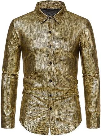 Generic Chemise d&eacute;contract&eacute;e &agrave; manches longues pour homme - Cardigan en tricot - Chemise rouge &agrave; rayures, or, XXL