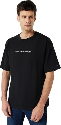 Tommy Hilfiger Herren T-Shirt Kurzarm Logo mit Rundhalsausschnitt, Schwarz (Black), XS