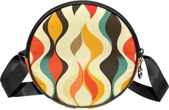 Generic Petit sac &agrave; bandouli&egrave;re circulaire pour femme, &agrave; rayures color&eacute;es, avec fermeture &eacute;clair, bretelles r&eacute;glables, sac &agrave; main rond d&eacute;contract&eacute; pour femmes