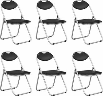 Costway Costway - Lot de 6 Chaise Pliante en M&eacute;tal, Chaise Visiteur Pliable Rembourr&eacute; avec Poign&eacute;e, Charge 115 kg, sans Assemblage, Noir