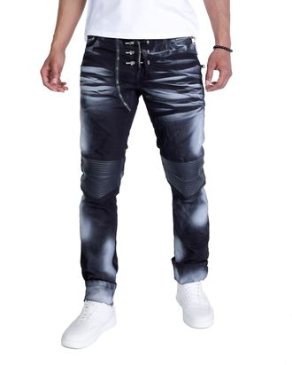 Kingz Schrauben Herren Jeans Designer Jeans Freizeithose Slim-Fit Batik-Look 1521 Black W33/L34