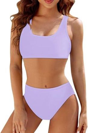 Generic Bikini Femme 2 Pieces Gainant Et Amincissant Deux pièces de Couleur Unie (Light Purple, S)
