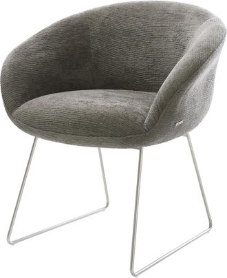 DELIFE Polsterstuhl Vinka-Flex mit Armlehnen Kufengestell Edelstahl Bouclé Soft Schlamm Taschenfederkern