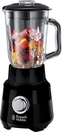 Russell Hobbs Mixeur [Fonction Pulse] Noir mat (Bol en verre 1,5 L, 650W, 2 Vitesses, Lame en acier inoxydable amovible, Blender sans BPA pour smoothie et coktails,