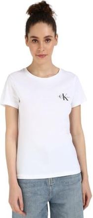 Calvin Klein Femme Lot de 2 T-Shirts Manches Courtes Monologo Slim Col Ras-du-Cou, Multicolore (Leek Green/Bright White), 3XL