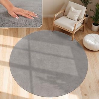 Paco Home Tapis Moderne Doux Salon À Poils Courts Lavable Fluffy Uni Effet Fourrure Intemporel Élégant Antidérapant Facile À Entretenir, Dimension:120 cm Rond, 