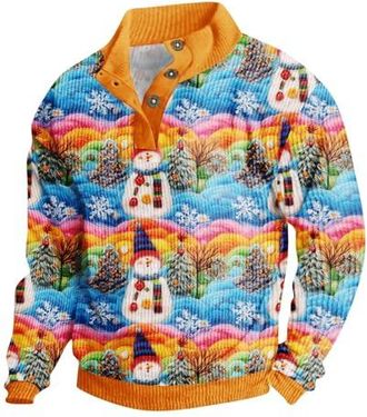 Generic Sweat-shirt de Noël pour homme avec fermeture éclair 1/4 - Pull de Noël moche en 3D avec imprimé sapin de Noël - Pull de Noël imprimé Père Noël - Doub