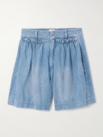 Isabel Marant Ingrid Shorts Aus Baumwoll-chambray Mit R&uuml;schen - Blau