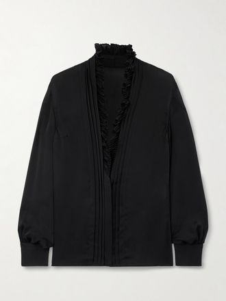 Tom Ford Blouse En Georgette De Soie À Plis Et À Volants - Noir