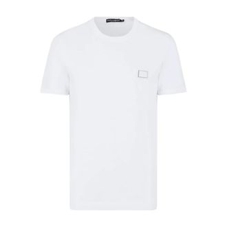 Dolce & Gabbana Homme, Tops, Blanc, Taille: S T-shirt en coton blanc avec &eacute;cusson logo