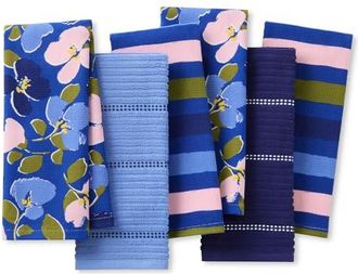 Kate Spade New York Painterly Bouquet & Bold Painterly Stripe Küchentücher, 6er-Pack, saugfähig, 100% Baumwolle, Blau/Grün/Rose, 43,2 x 71,1 cm