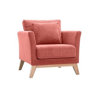 Miliboo Fauteuil scandinave d&eacute;houssable en Tissu Effet Velours textur&eacute; Terracotta et Bois Clair Oslo