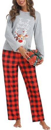 iClosam Pyjama de Noël Femme Hiver Ensemble de Pyjama Femme Coton Vêtements de Nuit Femme 2 Pièces Confortable Haut Manche Longue Bas Pyjama Femme à Carreaux 