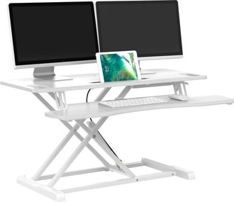 bonVIVO Sit-Stand Workstation, Höhenverstellbarer Schreibtisch-Aufsatz Mit Integrierter Gasfeder, Sitz-Steh-Schreibtisch Aufsatz Für Bürotisch & Computertisch