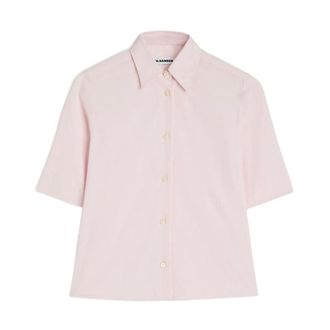 Jil Sander Chemise Manches Courtes en Popeline de Coton - Femme - Blouses et Chemises - Rose - Taille: 44 FR