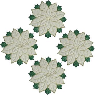 Valiclud 4 St&uuml;ck Weihnachtsstern Tischsets 40cm Hitzebest&auml;ndige Platzsets aus Silberwei&szlig;em Leinen mit Schwamm Dekorative Isolier Untersetzer f&uuml;r Esstisch und W