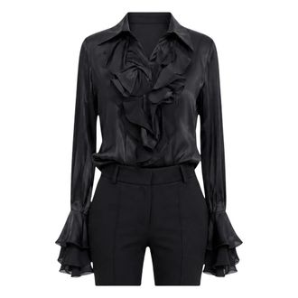 Actualee Bluse mit R&uuml;schenfront - - Blouses & Shirts - Damen - Schwarzk - M