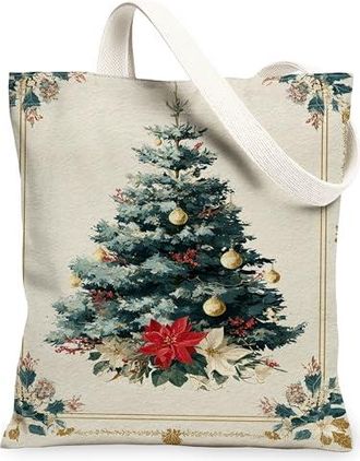 Generic Sacs fourre-tout vintage en toile de No&euml;l, motif arbre de vacances, sacs de courses r&eacute;utilisables, l&eacute;gers, lavables et respectueux de lenvironnement, 