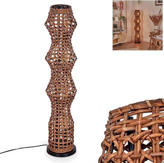 HOFSTEIN Stehleuchte Cardeira, Stehlampe im skandinavischen Design, Boho-Style mit Schirm aus Rattan in Braun und Lichteffekt, E27, Höhe 110 cm, Fußschalter - 