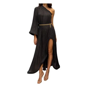 Simona Corsellini Femme, Robes, Noir, Taille: 38 FR Abito monospalla effetto plissettato in lurex