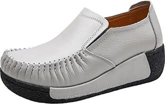 Rismart Baskets Talon Compensé Femme Plateforme A Enfiler Chaussures de Ville Sneakers avec élastique Gris,38