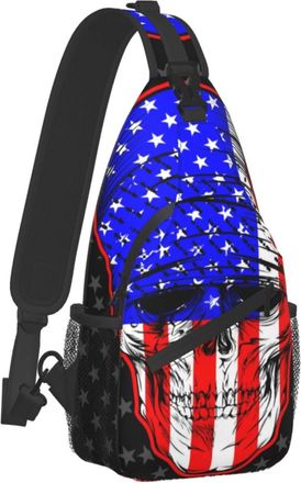 AOOEDM Anti-Diebstahl-Sling-Brusttasche, Schulterrucksack, Totenkopf-Bandana mit amerikanischen Flaggensternen, Crossbody-Taschen, Sportsack, leichte Sling-T