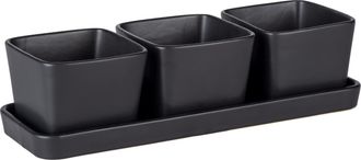 WENKO Snack & Dip Schalen Set, 4-teilig, 3 x 300 ml Sch&auml;lchen mit Tablett, F&uuml;r Tapas, Snacks & Fingerfood, Keramik, 30,5 x 10 x 8 cm, Schwarz
