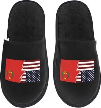 Generic L&eacute;g&egrave;re Peluche Pantoufles Drapeaux des &Eacute;tats-Unis et de la R&eacute;publique populaire du Congo Pantoufles Maison Respirant Chaussons Homme pour Femme Adulte