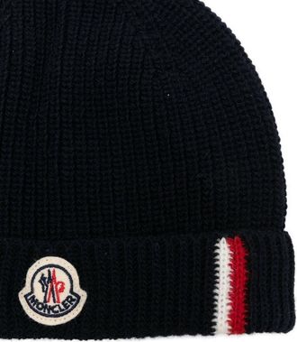 Moncler M1241 Virgin Wool Ribbed Beanie - Blue