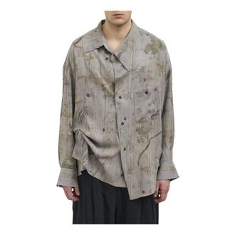 Ziggy Chen Homme, Chemises, Gris, Taille: S Chemise asym&eacute;trique &agrave; imprim&eacute; num&eacute;rique