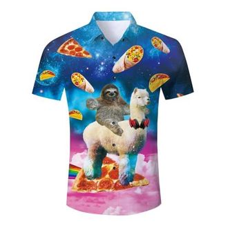 Generic Costume de carnaval pour homme - Chemise &agrave; manches courtes - Coupe droite - Chemise d&eacute;contract&eacute;e avec boutonni&egrave;re - Chemise d&eacute;t&eacute; Streetwear Y2K - Chem