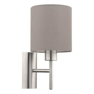 Eglo Applique murale intérieure Pasteri, luminaire dintérieur en textile couleur taupe, lampe de salon et de couloir en acier nickel mat, avec interrupteur