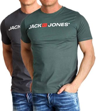 Jack & Jones T-Shirt Bequemes Logo-Shirt mit Printdruck (2er-Pack)