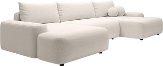 Vente-Unique Großes Panorama-Ecksofa mit Schlaffunktion - Strukturstoff - Creme - DAVISO