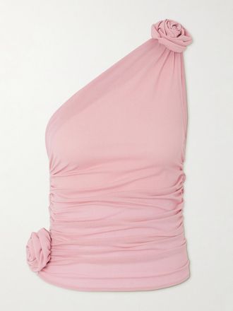 Magda Butrym Asymmetrisches Oberteil Aus Stretch-seide Mit Applikationen Und Raffungen - Pink