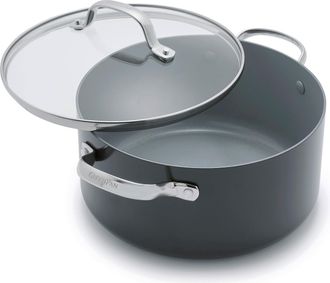 GreenPan Valencia Pro Harteloxierte Gesunde Keramik Antihaft 24cm / 5,1 Liter Bratentopf mit Deckel,PFAS-frei,Edelstahl-Griff,Induktion,Spülmaschinenfest,Backo