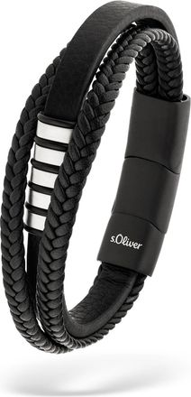 s.Oliver Herren Bracelet - Armband aus Echtleder - IP Schwarz - Lederband verstellbar bis 22 cm - wasserfest & hautfreundlich