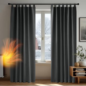 Deconovo Vorh&auml;nge mit Schlaufen Verdunklungsvorh&auml;nge 2er Set H175 x B140 cm Gardinen Blickdicht Wohnzimmer Curtains mit &ouml;sen Verdunkelung Dunkelgrau