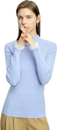 Generic QXDZSW Minimalisme Pull &agrave; col montant pour femme Automne Coupe ajust&eacute;e Haut en tricot &agrave; manches longues Pull en laine pour femme, bleu ciel, XL