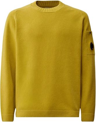 C.P. Company C.p. Company, Homme, Pulls, Jaune, Taille: L Pull Ras du Cou en Chenille de Coton avec D&eacute;tail Lens