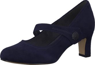 Jana Damen Pumps mit Riemen mit Klettverschluss Vegan, Blau (Dunkelblau), 39 EU