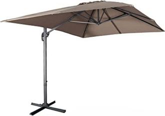 Alice's Garden Parasol d&eacute;port&eacute; rectangulaire 3x4m - Wimereux - Taupe- Parasol excentr&eacute; inclinable dans 5 positions. rotatif &agrave; 360&deg;