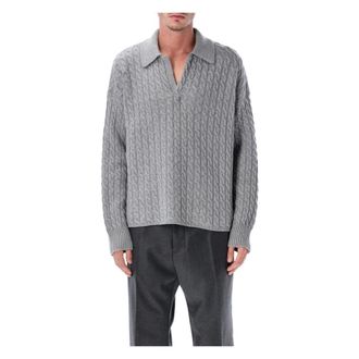 Ami Cable Knit Polo Pullover - - Knitwear - Herren - Grau - XL