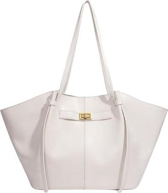 Generic JCVBN Sac &agrave; main trap&egrave;ze grande capacit&eacute; en cuir PU avec serrure en m&eacute;tal pour femme, beige