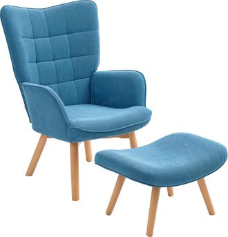 HOMCOM Ohrensessel mit Hocker Sessel Loungesessel mit Cord-Optik, Modern Relaxsessel, Armlehnensessel Lesesessel für Wohnzimmer, Schlafzimmer, Blau