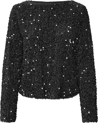 Vero Moda Damen VMBELLA LS Boatneck TOP JRS Langarmbluse, Black/Detail:Black Sequins, X-Small