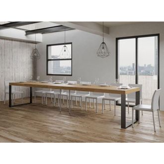Les Tendances Les Tendances - Table extensible 8 &agrave; 20 places L 180 &agrave; 440 cm - Bois m&eacute;lamin&eacute; italien - Pieds en acier anthracite - 5 rallonges de 52 cm