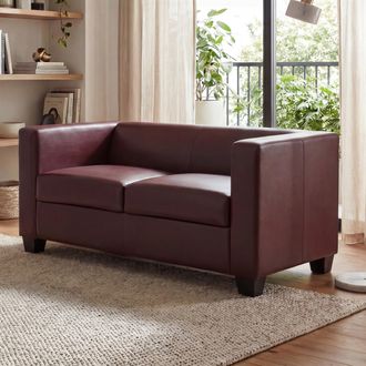 Mendler 2er Sofa Couch Loungesofa Lille - Kunstleder, rot-braun